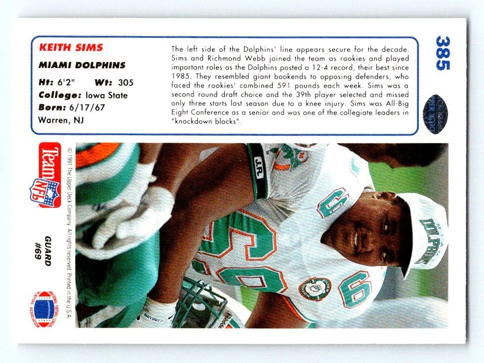 1991 Upper Deck #385 Keith Sims | eBay