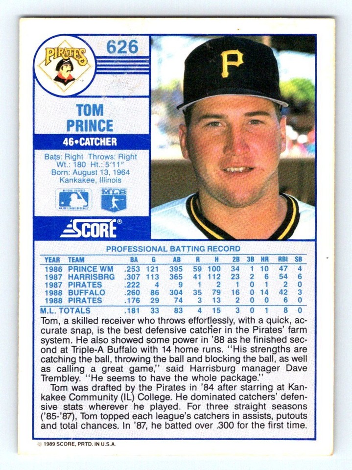 1989 Score #626 Tom Prince | eBay
