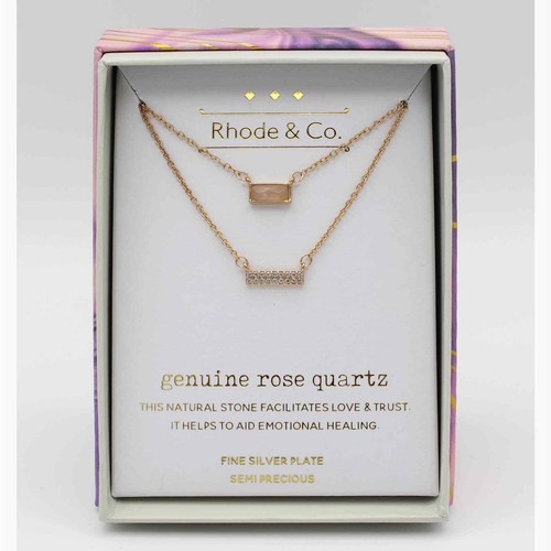 Rhode & Co Semi Precious Genuine Rose Quartz Necklace in Gift Box ...