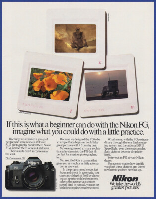 Vintage 1984 NIKON FG 35mm SLR Film Camera Photography Decor Print Ad ...