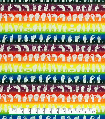 ASL AMERICAN SIGN LANGUAGE COTTON FABRIC HALF YARD 18"x 44" BTHY | eBay