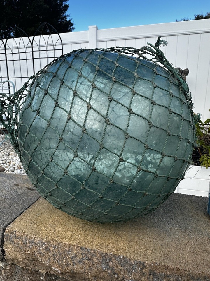 Lg. 11” Vintage JAPANESE Old OCEAN SALVAGE Nautical GLASS Fishing NET ...
