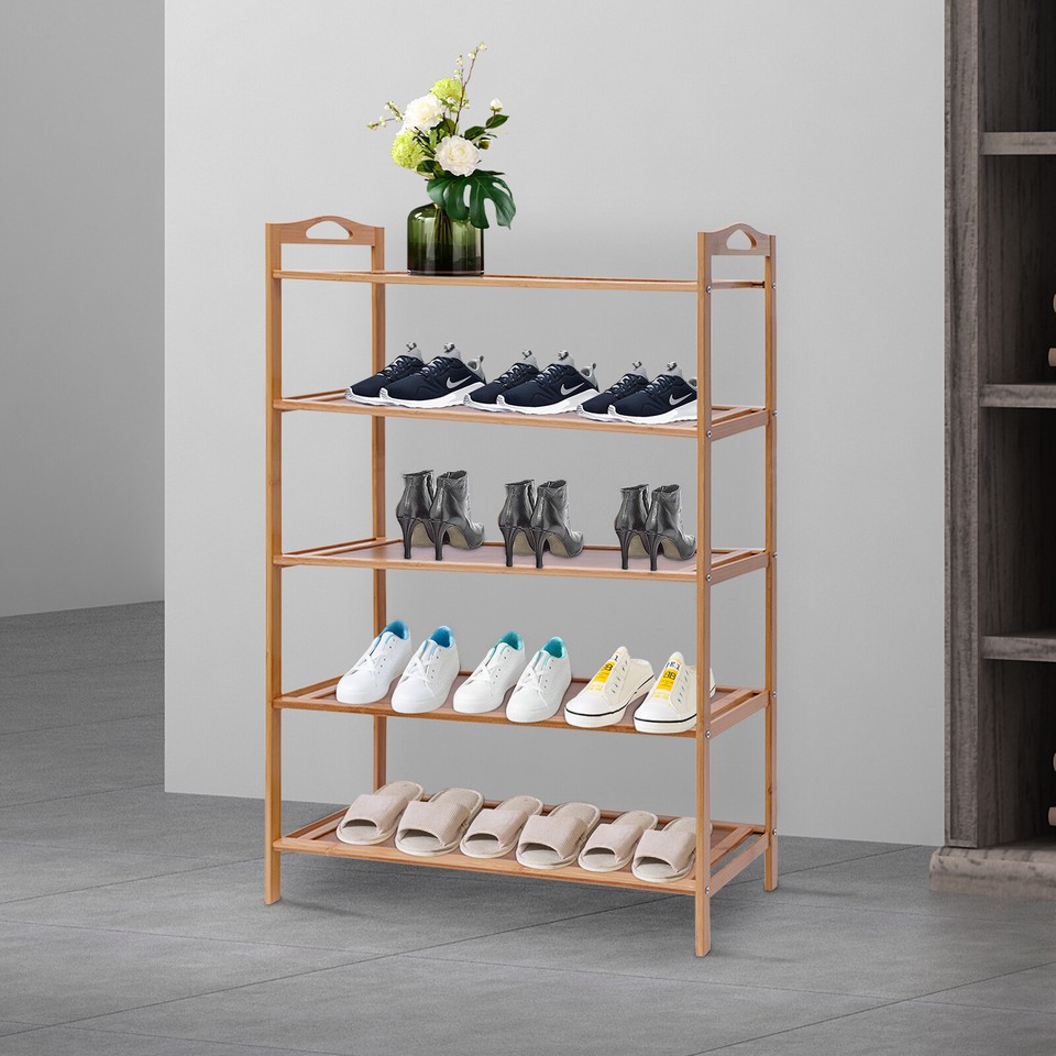5 Tier Shoe Rack Bamboo MDF Entryway Shoe Shelf Cabinet Shoe Storage ...