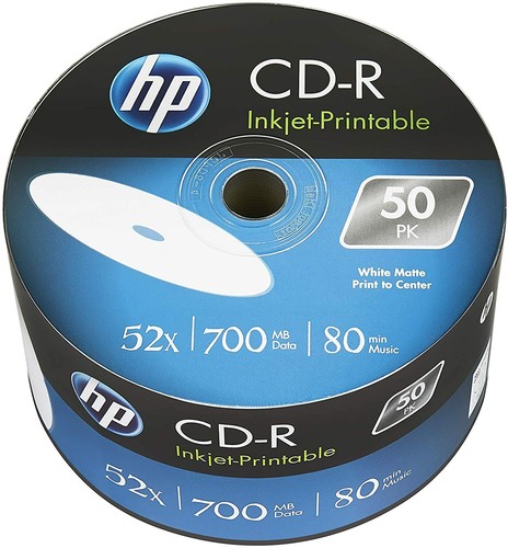HP Blank 52X CD-R CDR 700MB White Inkjet Printable Recordable Lot 50 ...