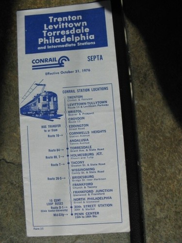 1976 SEPTA/CONRAIL Trenton-Levittown-Torresdale-Philadelphia Timetable ...
