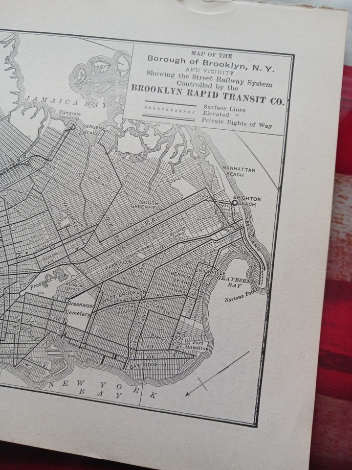 1910 Train Route Map BROOKLYN RAPID TRANSIT Street Railway System New ...