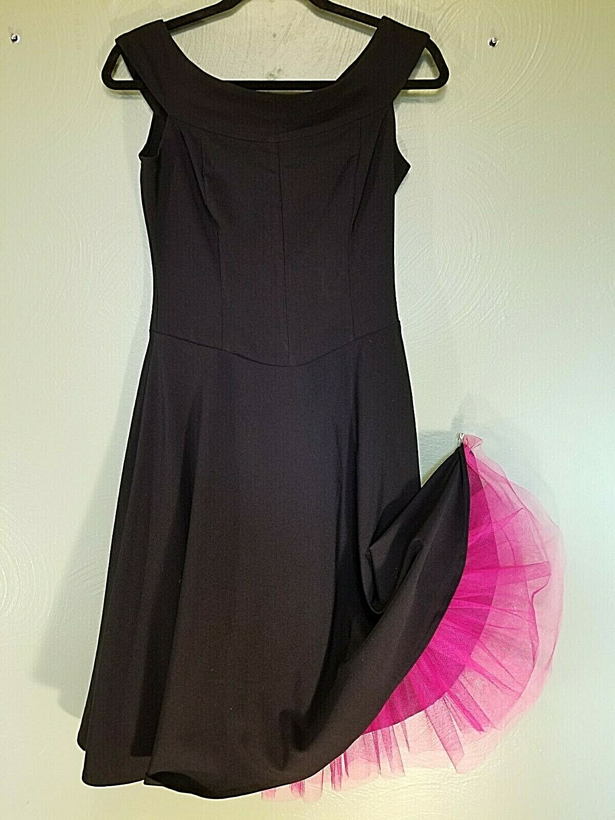 RUBY ROX Black Hot Pink Netting Fit and Flare Slip-on… - Gem