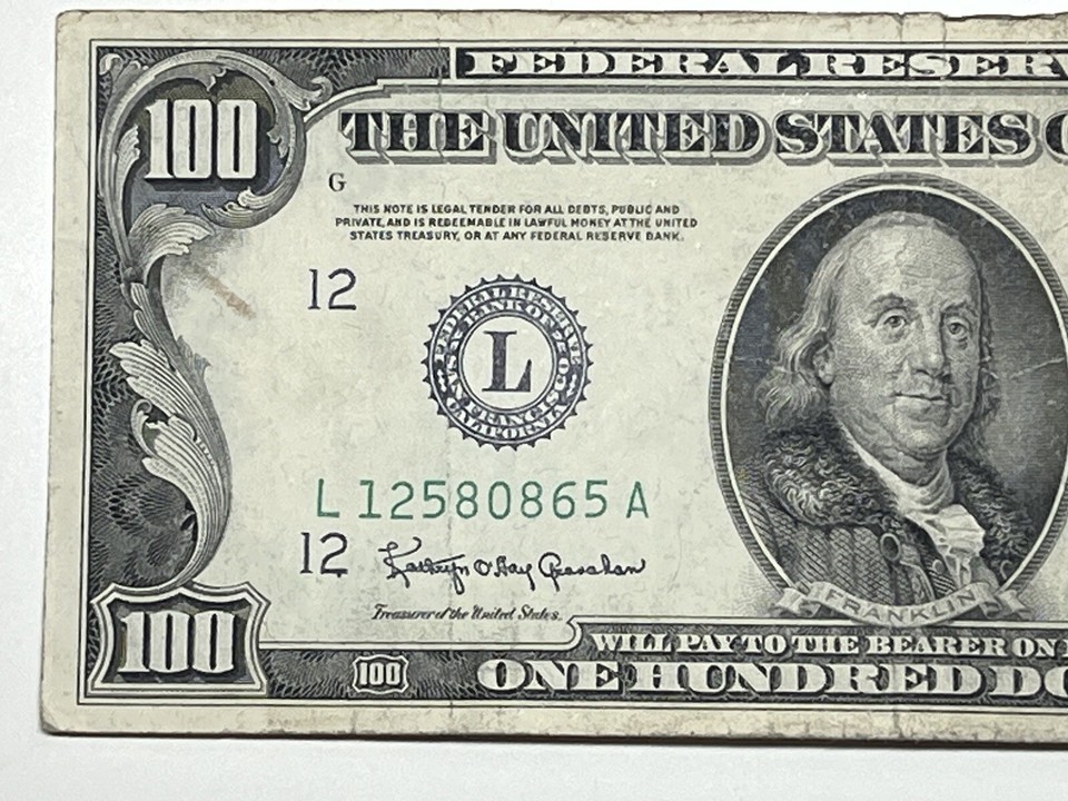 1950 E $100 Hundred Dollar Bill Federal Reserve Note San Francisco ...