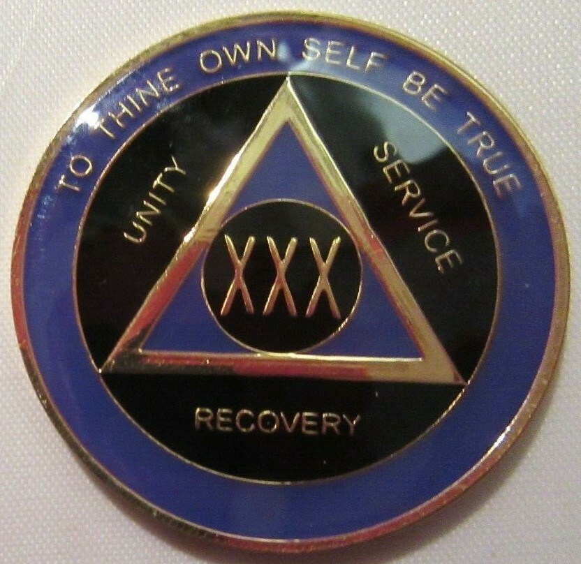 Purple AA Alcoholics Anonymous 30 Year BLACK Gold Medallion Token Chip ...