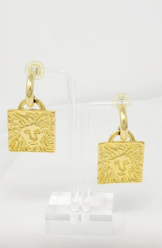 Anne Klein Gold Tone Pierced Earrings Hoop Square Signature Lion Head ...