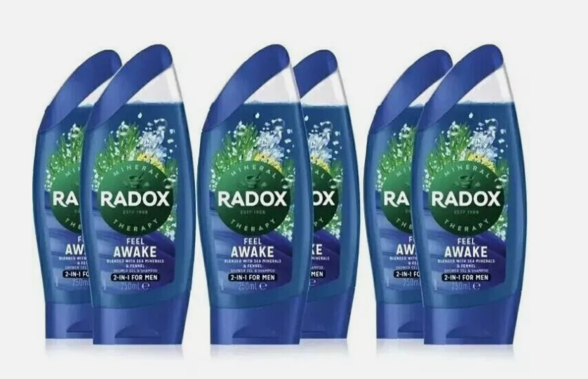 WITH HOOK - Radox Feel Awake 2 in 1 Shower Gel & Shampoo For Men 6 Pack ...