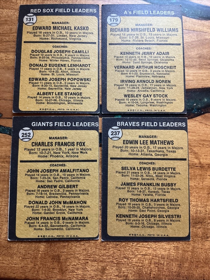 1973 topps baseball card Lot Of 4 Managers | eBay
