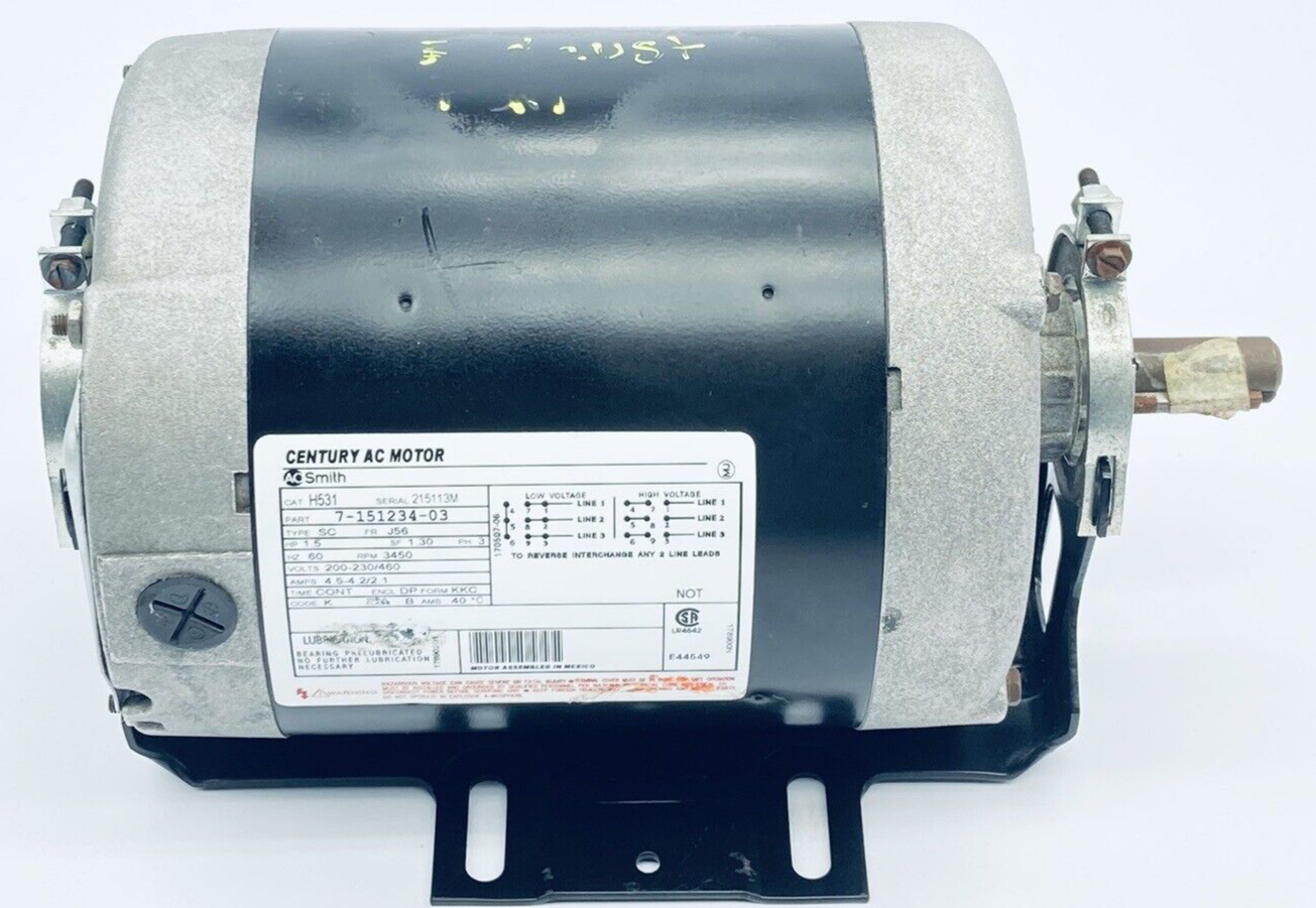 *LOOSE FRAME* CENTURY H531 AC MOTOR 1.5HP 200-230/460V 60Hz 3PH 3450RPM ...