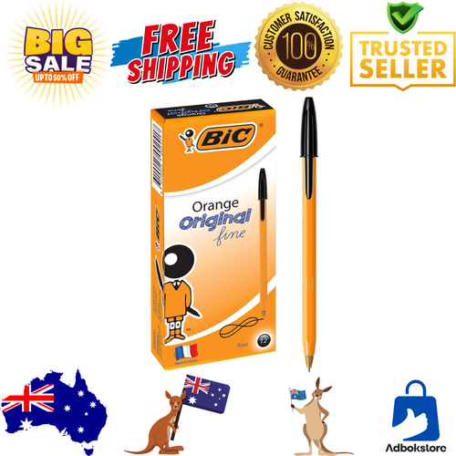 Box of 12 Pens BIC 952000 Orange Fine Ball Point Pen (0.8 mm) Black Ink ...