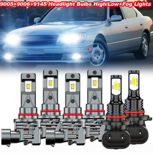 for LEXUS LS400 1998-2000 6X COMBO 9005 9006 LED HEADLIGHT FOG LIGHT ...