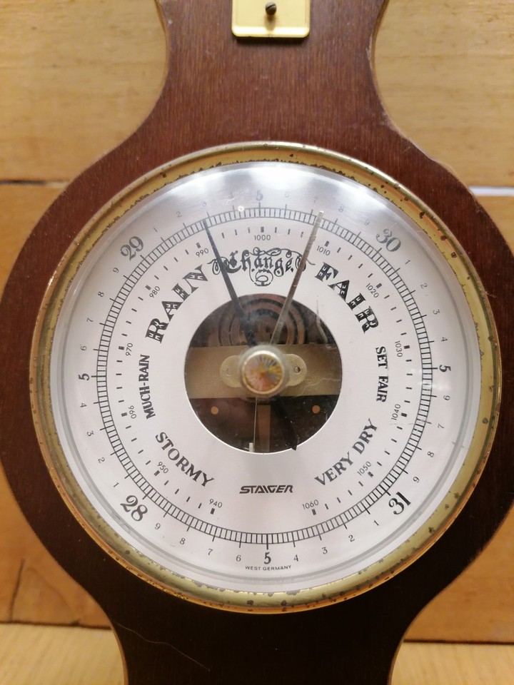 Vintage Staiger Banjo Wooden Wall Barometer Thermometer Hygrometer ...