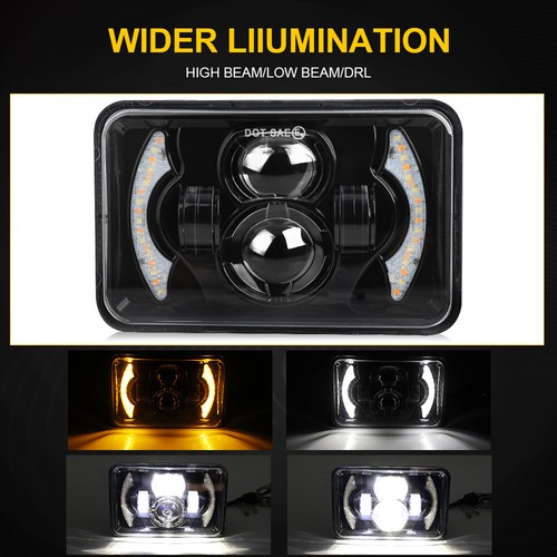 2PC Black 4x6 LED Headlights Hi Lo Beam for Chevy S10 Blazer 1994 1995 ...