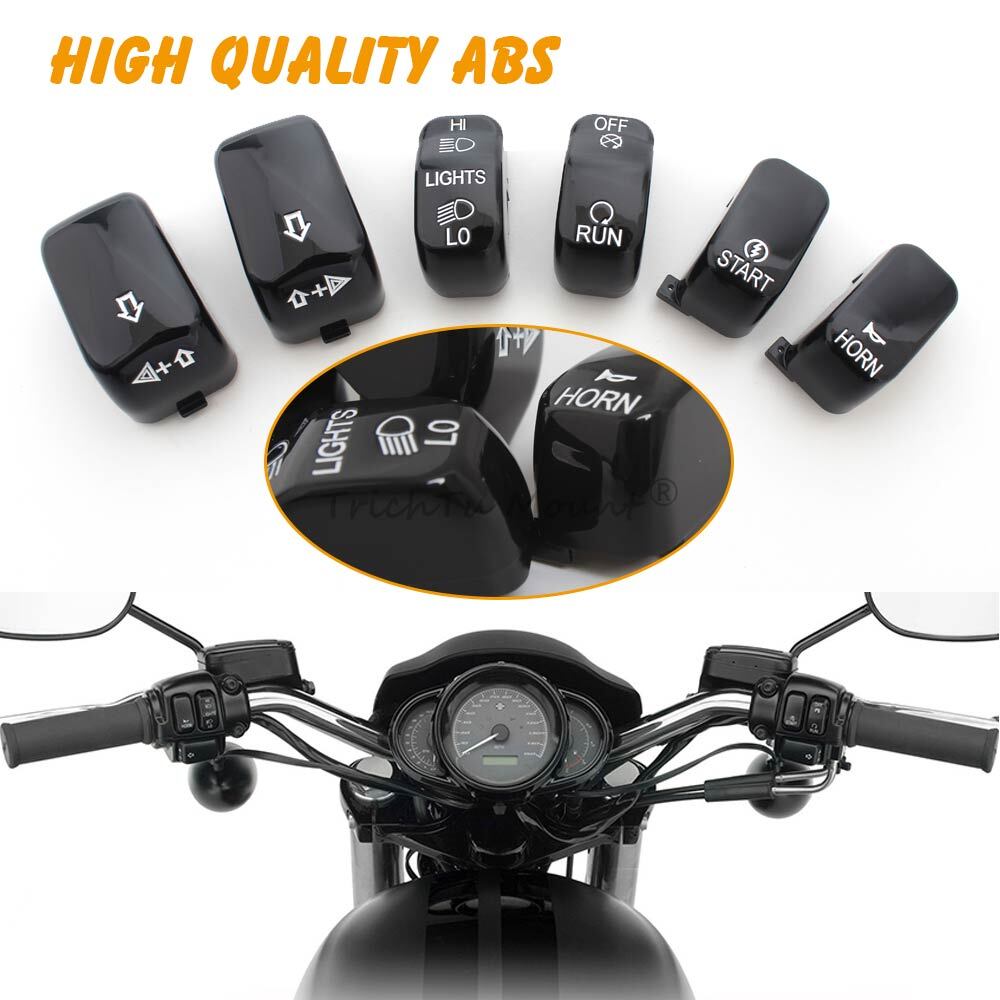 6pcs Black Switch Cap Kit Button Cover For Harley Softail Sportster ...