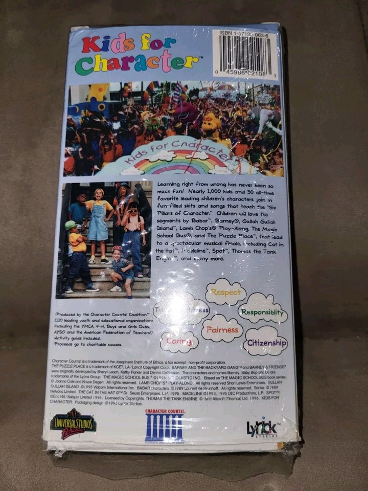 Kids For Character VHS 1996 Barney Lamb Chop Gullah Island Tom Selleck ...