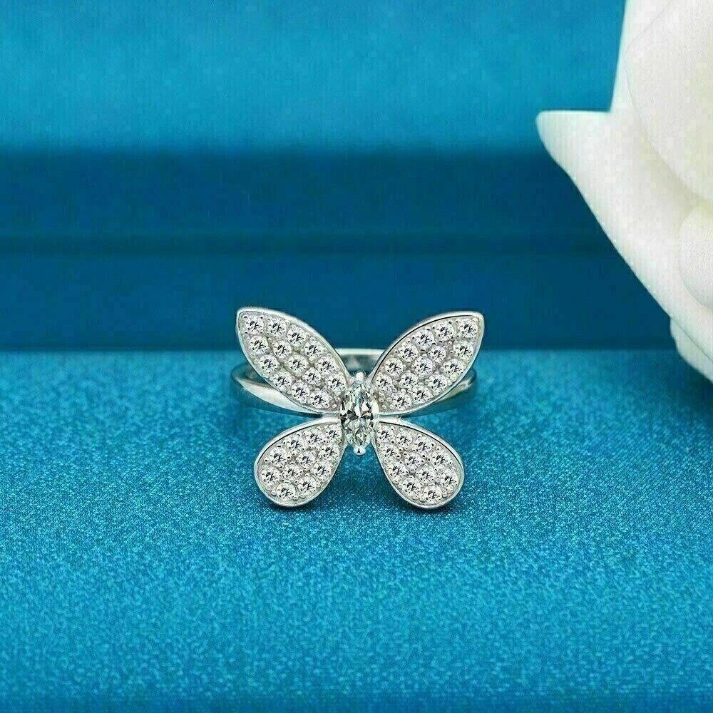 2 Ct Round Cut Lab Created Diamond Butterfly Wedding Ring 14K White ...