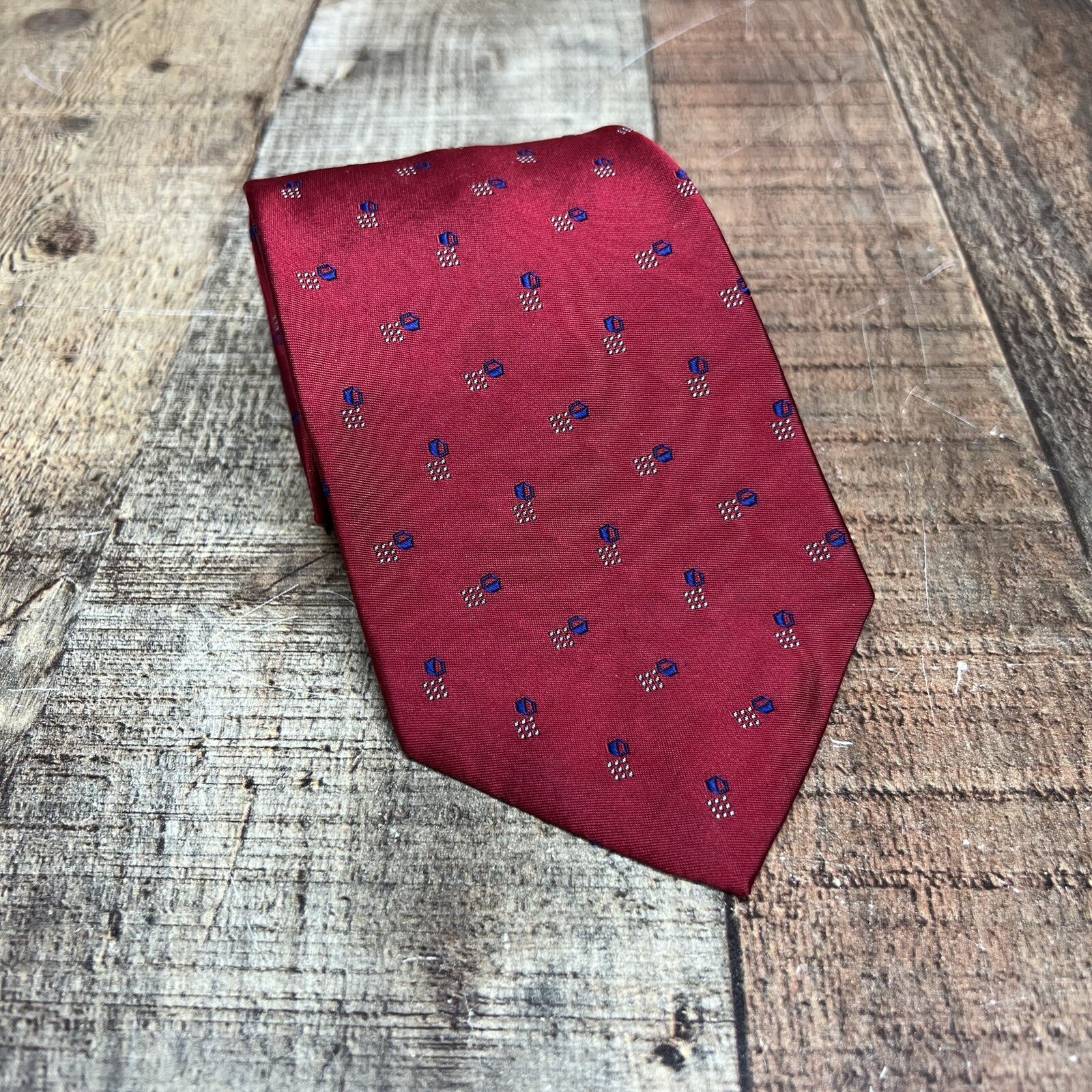 LAUREN RALPH LAUREN Red Geometric Pattern Necktie 100… - Gem