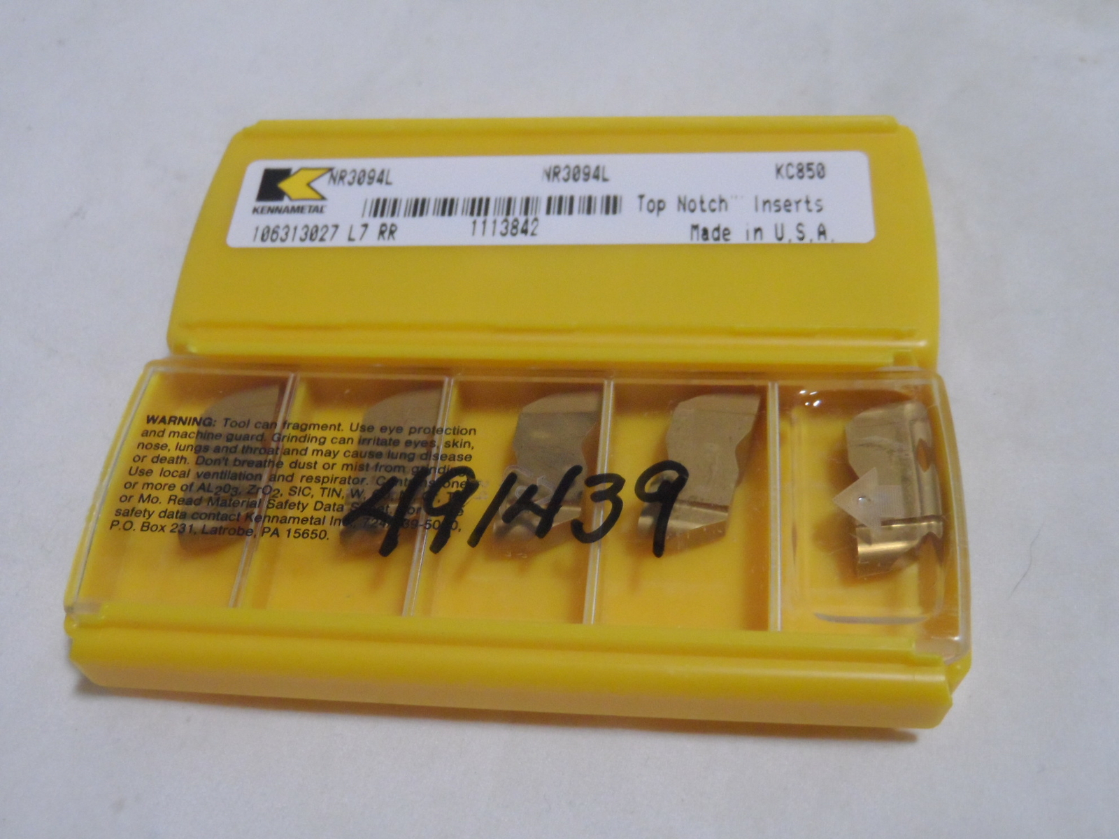Kennametal NR3094L KC850 Carbide Insert (5 PCS) Top Notch - NEW IN BOX ...