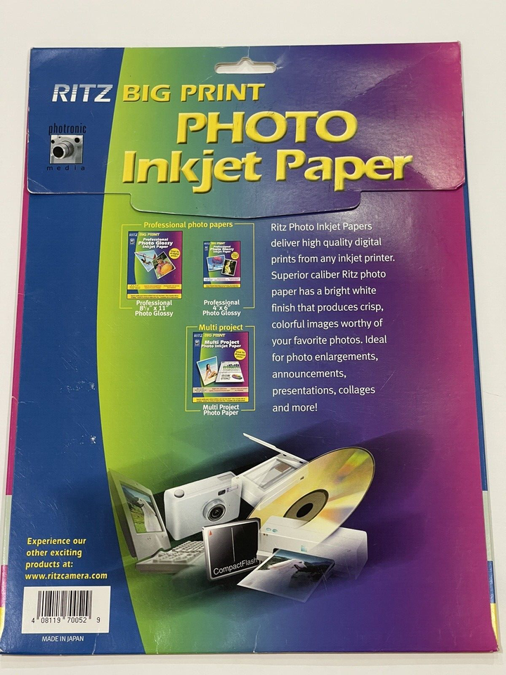 RITZ BIG PRINT sample pack photo inkjet PAPER SEALED NEW 408119700529| eBay