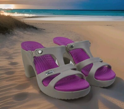 CROCS CYPRUS V HEELS WOMENS US 7 PLATINUM/WILD ORCHID POPULAR VIRAL ...