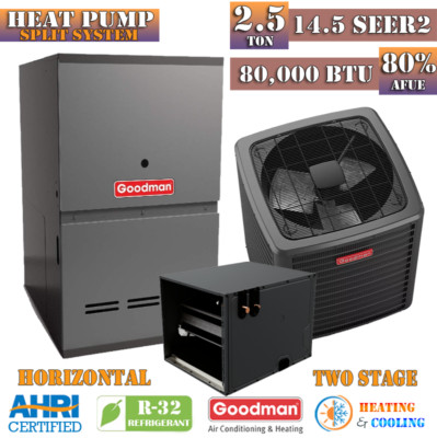 Goodman R32 2.5 Ton Heat Pump & Gas Furnace 80% 80K 14.5 SEER2 ...