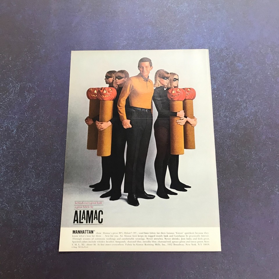 1965 Alamac Knitting Mills Vintage PRINT AD Fabrics Orange Shirt ...