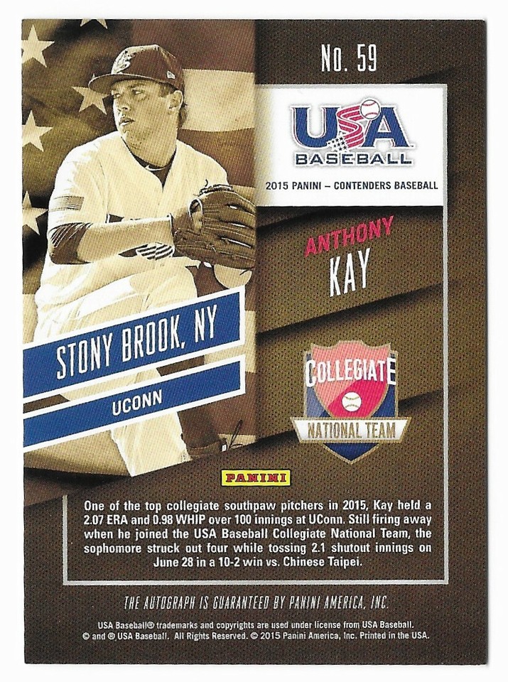 Anthony Kay 2015 Panini Contenders USA Baseball Ticket Autograph #59 ...