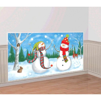 Christmas Decorations Snowman Scene Setter Backdrop Poster Genuine ...