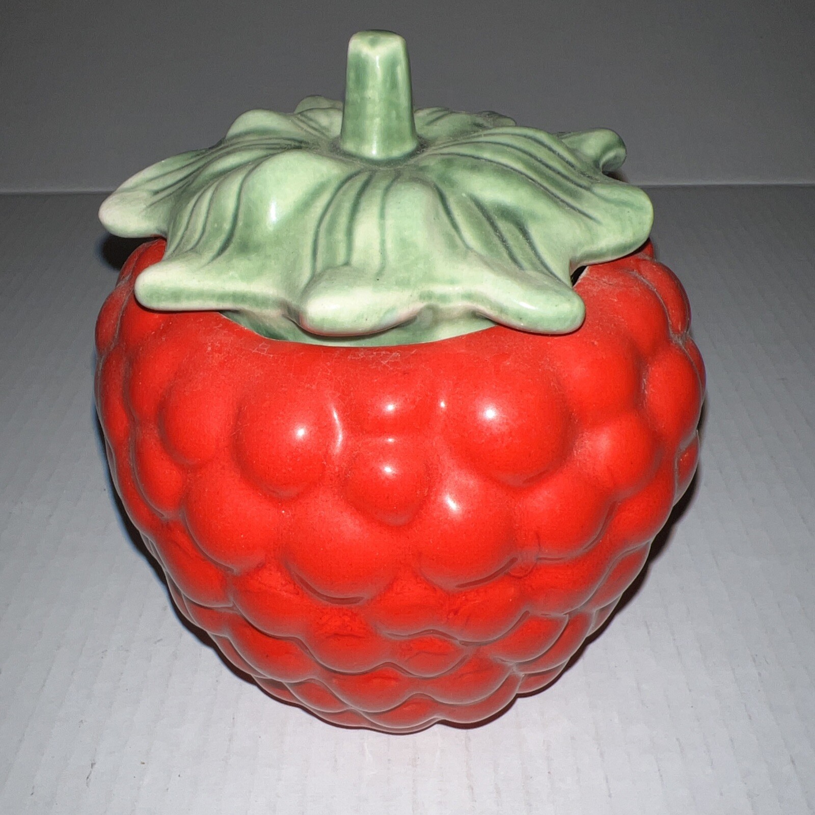 Rare Vintage RED RASPBERRY w Green Top COOKIE JAR The House of Webster ...