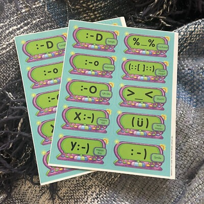 Vtg Y2K Emoticon Emoji Stickers Bubble Texting Smiley Faces Teen Chat ...