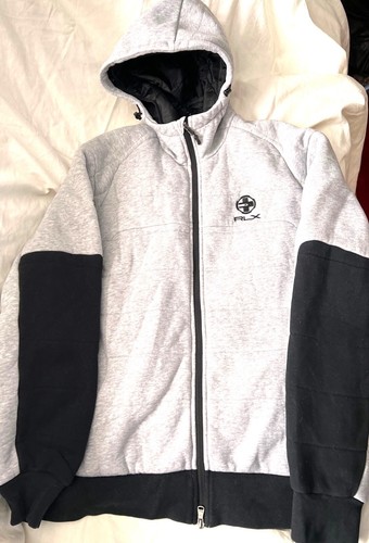 RLX Ralph Lauren Men Light Gray w Black Trim Cotton Blend Hooded Jacket ...