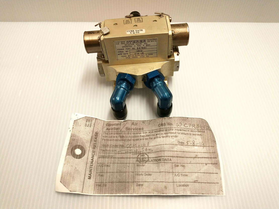 64760 Sterer Valve 9914214-6 Citation or Beechjet Trace and C of C ...