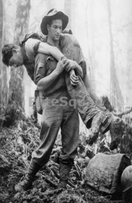 WW2 Picture Photo allied soldier carrying a wounded solider Wau 830 | eBay
