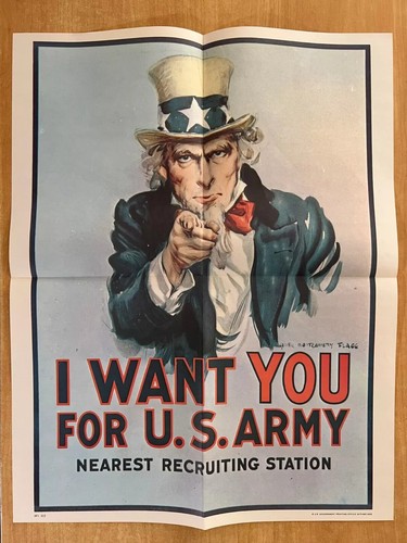 VINTAGE WW1 I WANT YOU UNCLE SAM RECRUITING POSTER 22" x 28" REPRINT ...