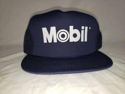 MOBIL Oil Blue Gas Station Snapback Mesh Trucker Hat Cap Vintage | eBay