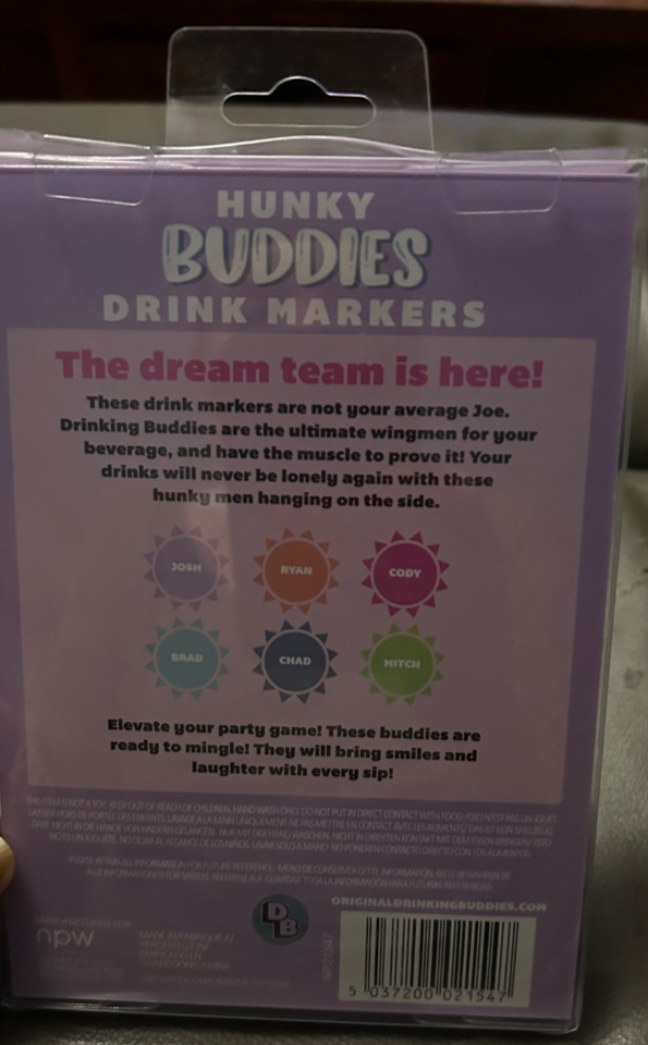 NEW in Box Hunky Buddies 6 Drink Markers Party Companions for Cups Free ...