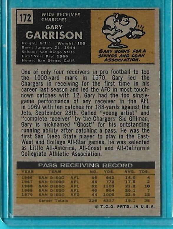 GARY GARRISON signed 1971 Topps football card #172 SAN DIEGO CHARGERS ...