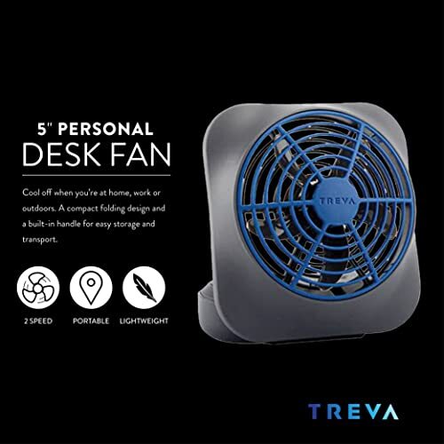 Treva 5 Inch Battery Powered Fan Portable Desk Fan 2 Cooling Speeds ...