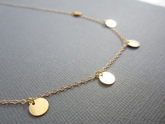 Tiny Coin Drop Necklace Choker Thin Dainty 5 Disc Minimalist Sparkle ...