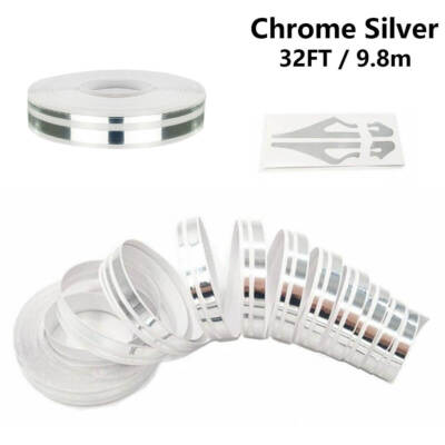 32FT Chrome Silver Car Body Side Stripes Auto Pinstripe Tape Decal ...