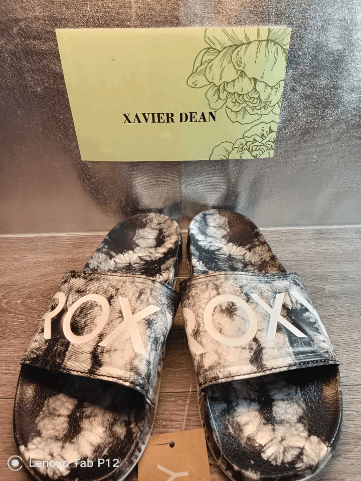 Roxy Women's Slippy Printed Slide Sandals - Black/White Fade 9M | eBay