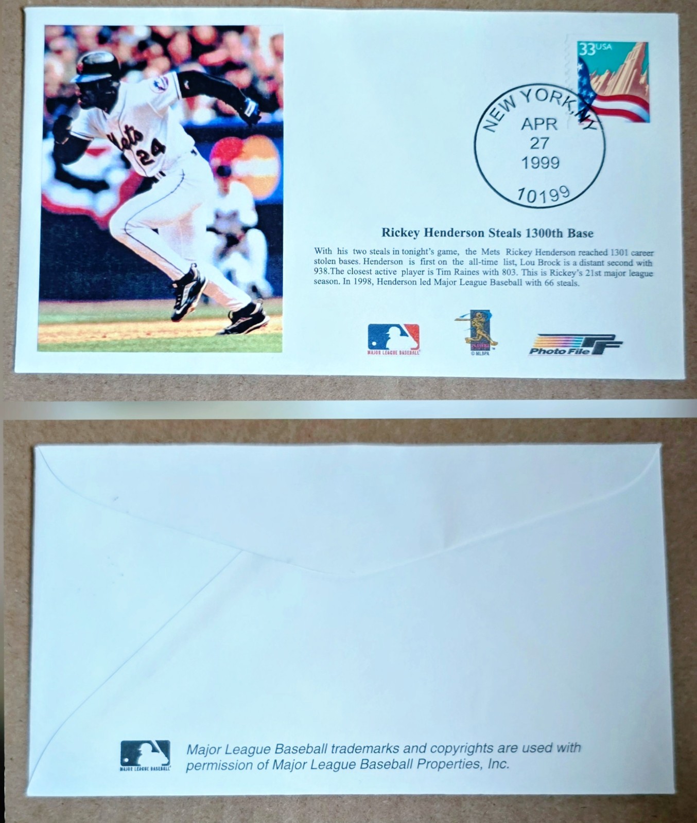 Rickey Henderson 1999 New York Mets Steals 1300th Base Envelope MLB ...