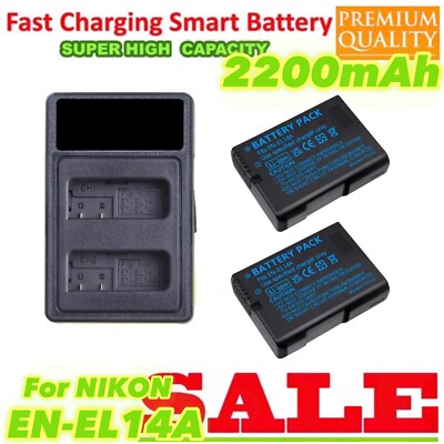 2x EN-EL14a Decoded Battery For Nikon D3300 D5600 D5500 D5300 + Dual ...