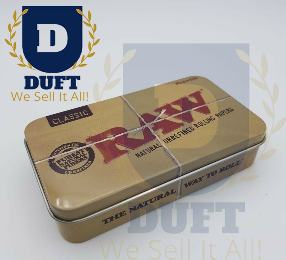 RAW Tin Rolling Papers Printed Tobacco Tins Case GENUINE Paper Storage ...