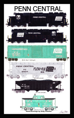 Penn Central Freight Train 12"x18" matted poster Andy Fletcher signed ...