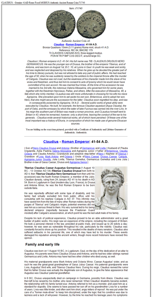CLAUDIUS - Genuine 41AD Rome Food MODIUS Authentic Ancient Roman Coin ...